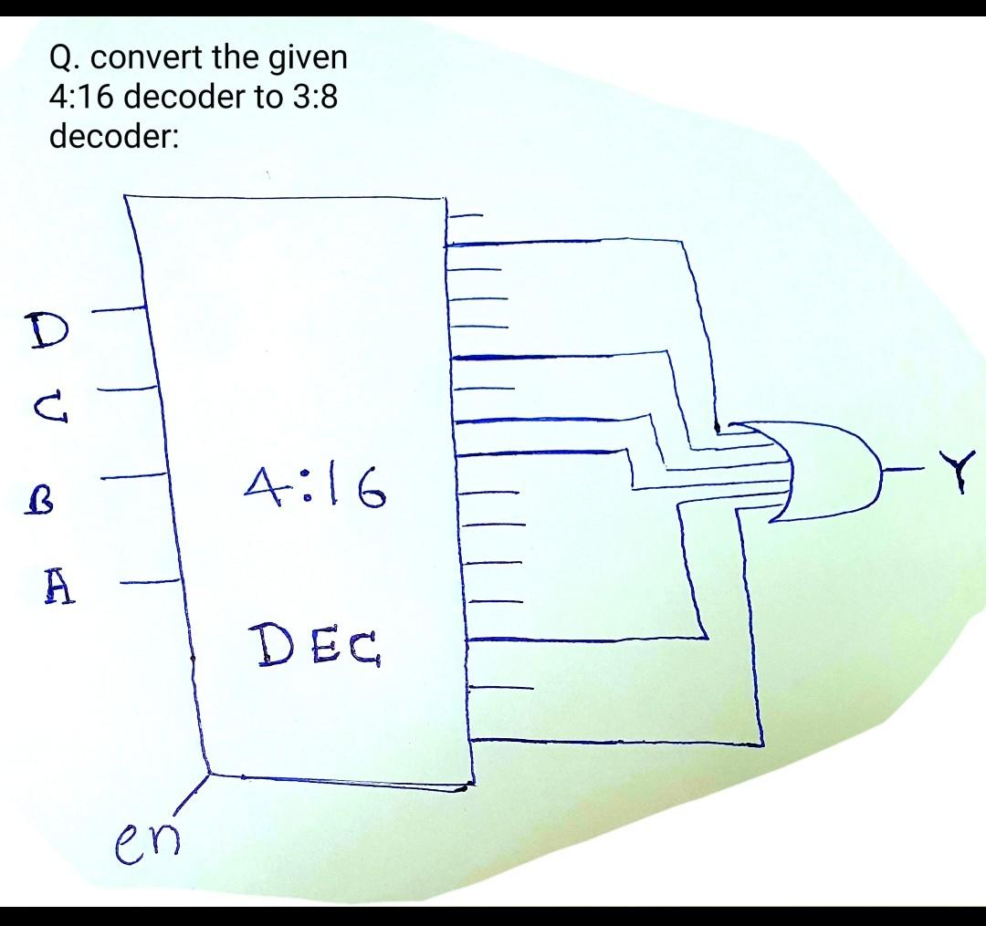 Solved Q. convert the given 4:16 decoder to 3:8 decoder: A v | Chegg.com