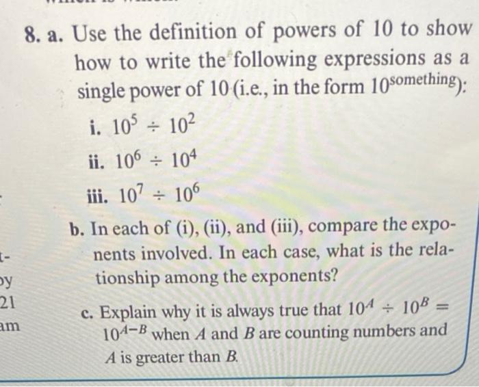 Solved 8. a. Use the definition of powers of 10 to show how | Chegg.com
