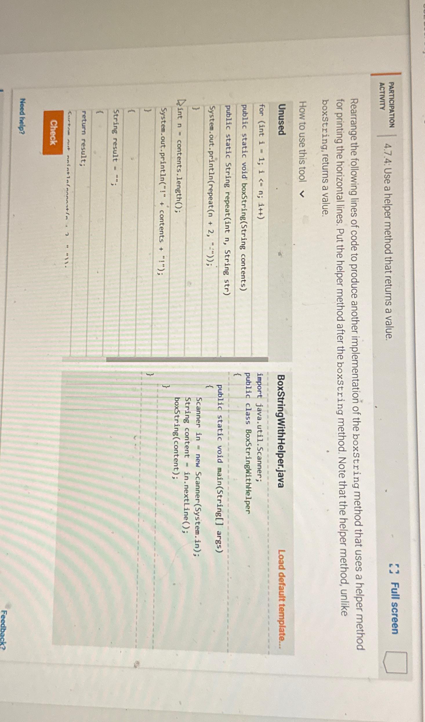 Solved PARTICIPATION4.7.4: Use a helper method that returns | Chegg.com
