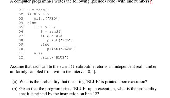 Solved Assume that each call to the rand () subroutine | Chegg.com
