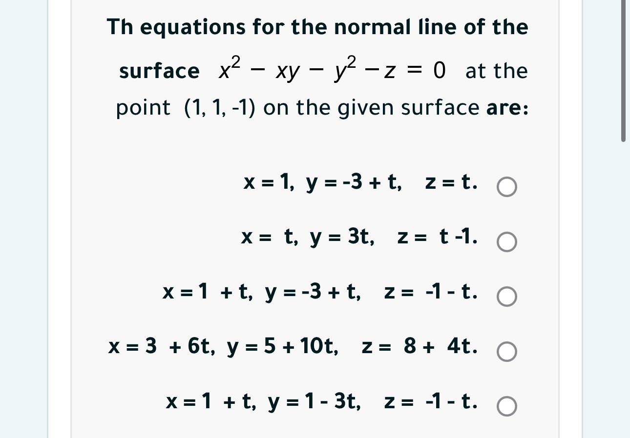 Solved Th equations for the normal line of thesurface | Chegg.com