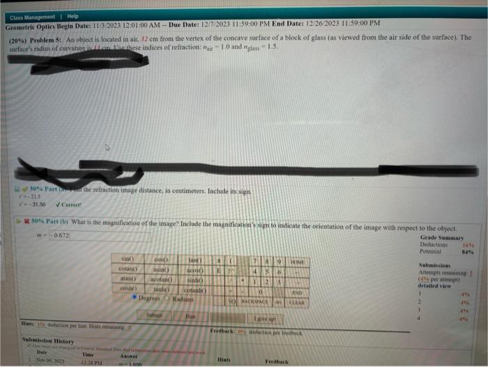 Geometric Optics Begin Date: 11/3/2023 12-01:00 AM - | Chegg.com