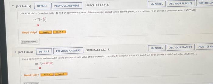 Solved cos−1(−72) x - [0/1 Points] SPRECALC8 5.5.015. | Chegg.com