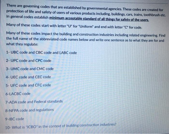 Solved There are governing codes that are established by | Chegg.com