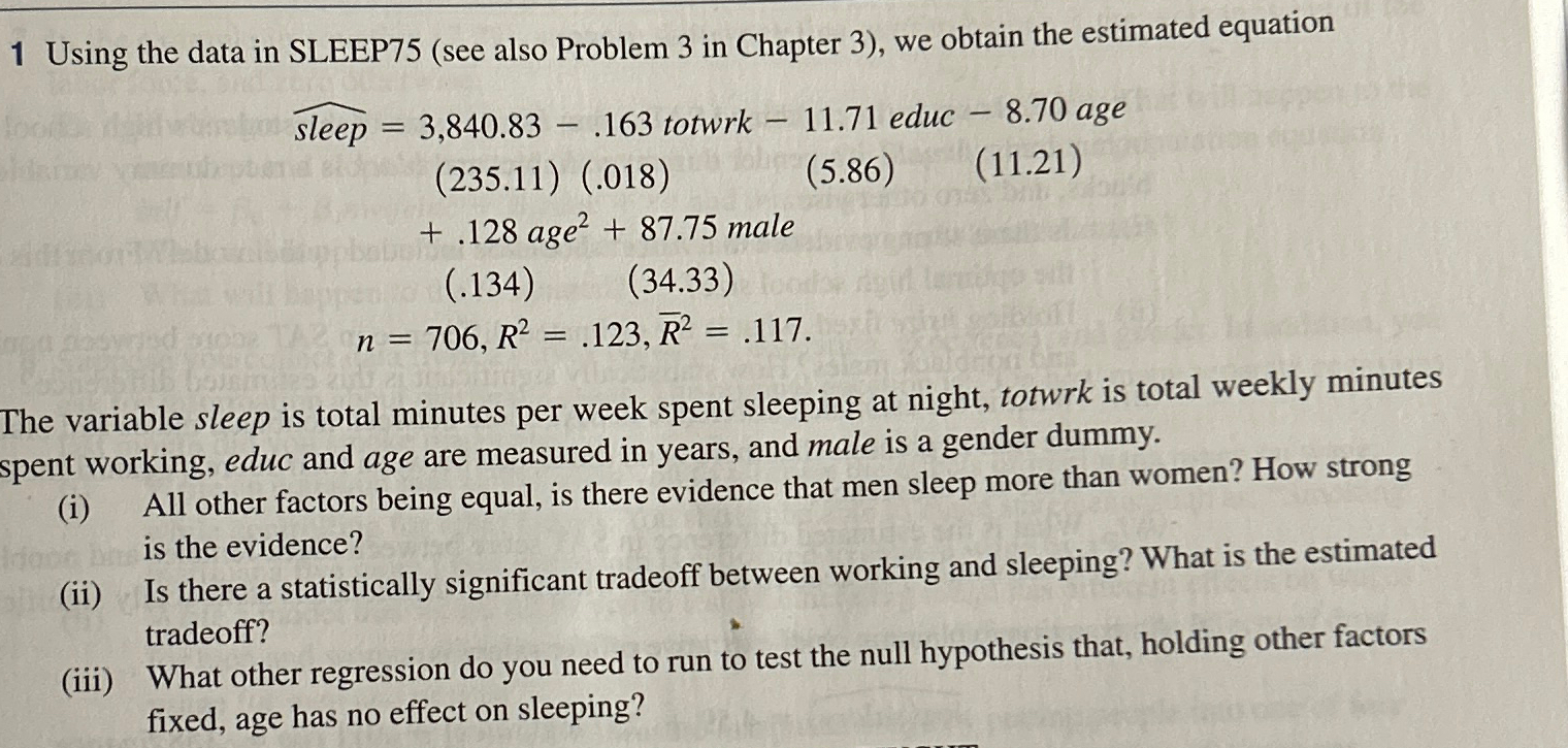 Solved 1 ﻿Using the data in SLEEP75 (see also Problem 3 ﻿in | Chegg.com