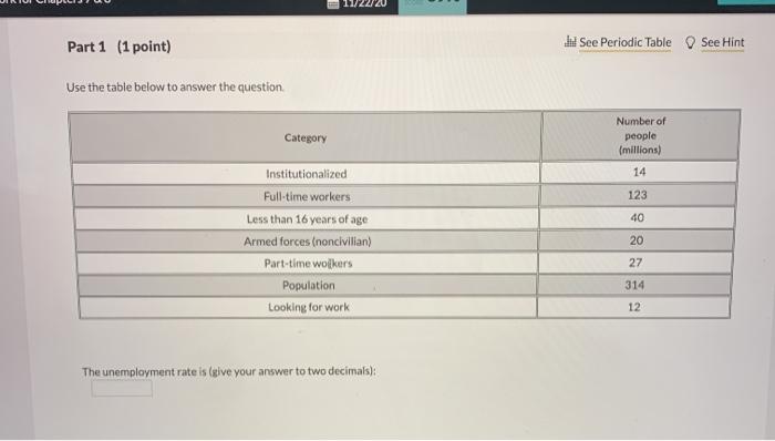 Solved Part 1 (1 point) See Periodic Table See Hint Use the | Chegg.com