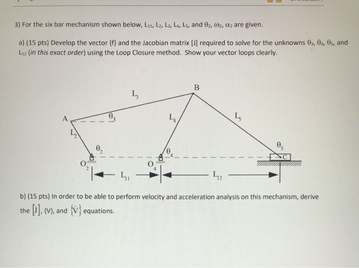 3) For the six bar mechanism shown below, L11, L2, | Chegg.com
