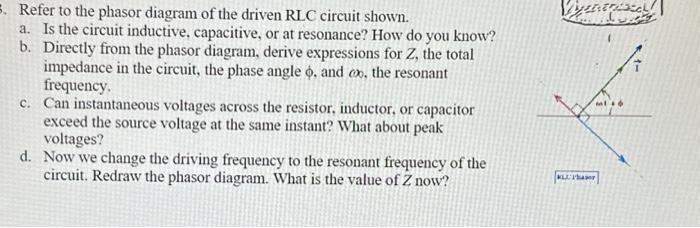 Solved Refer to the phasor diagram of the driven RLC circuit | Chegg.com