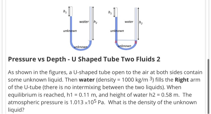Solved Pressure vs Depth - U Shaped Tube Two Fluids 2 As | Chegg.com