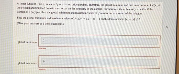Solved A linear function f(x,y)=ax+by+c has no critical | Chegg.com