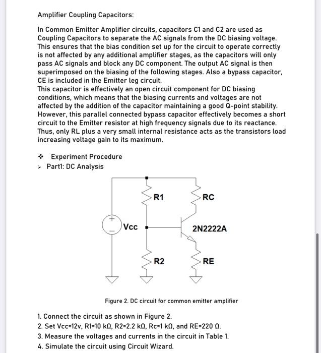 Solved BJT Common Emitter Amplifier Objectives • To | Chegg.com