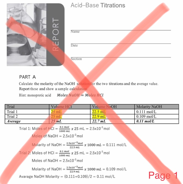 Solved Acid-Base Titrations Name REPORT Date Section PART A | Chegg.com