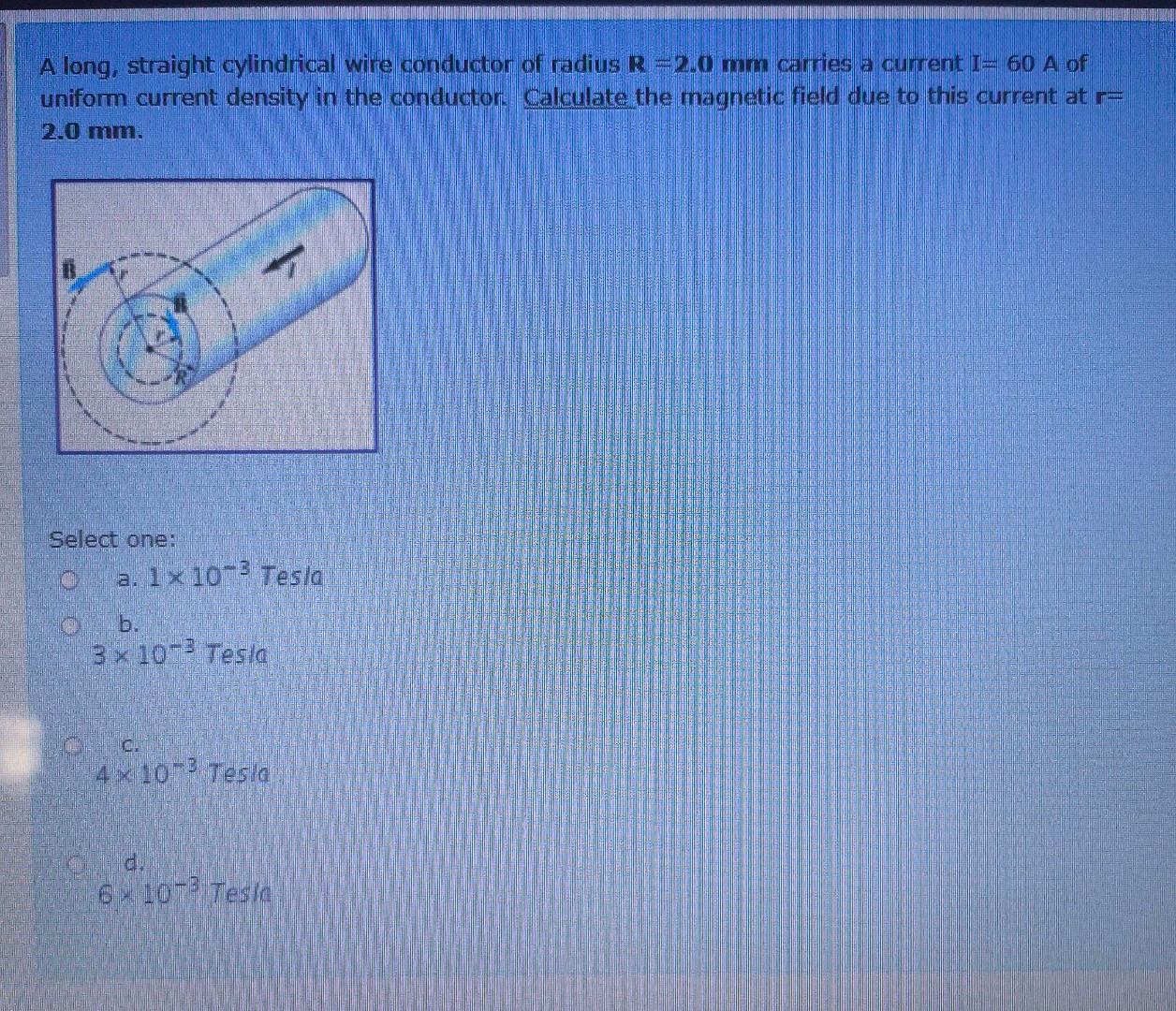Solved A long, straight cylindrical wire conductor of radius | Chegg.com