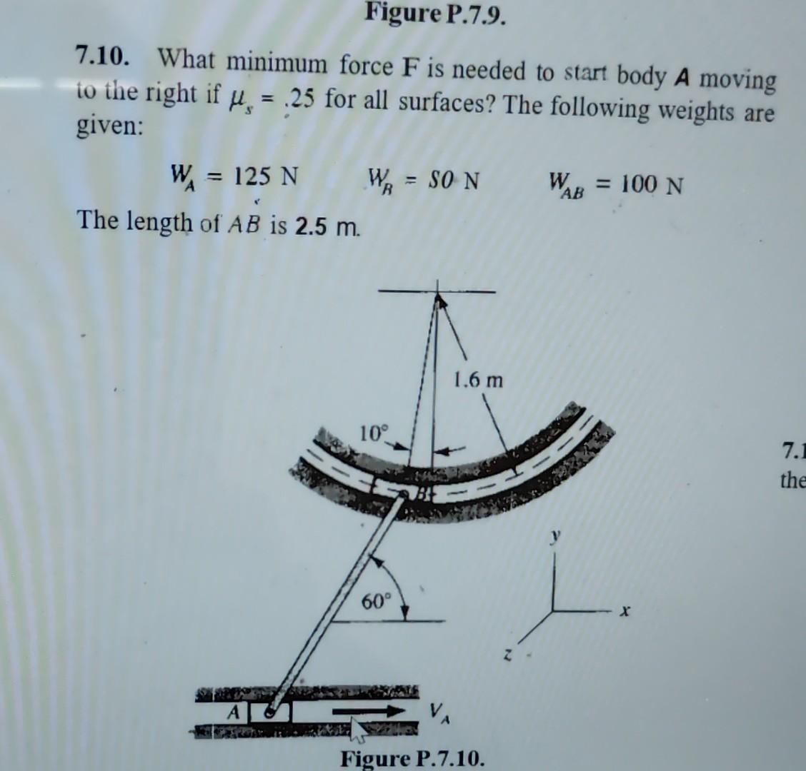 Solved 7.10. What minimum force F is needed to start body A | Chegg.com