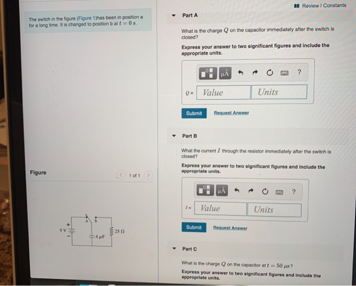 Solved Review Constants Part A The switch in the figure | Chegg.com