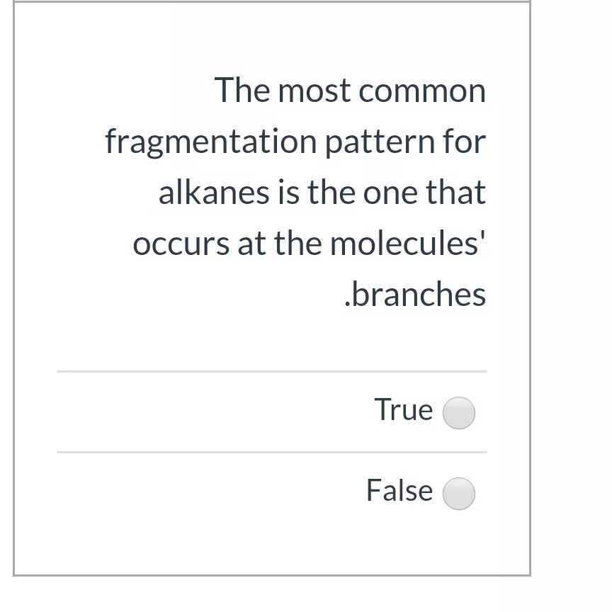 Solved The most common fragmentation pattern for alkanes is | Chegg.com