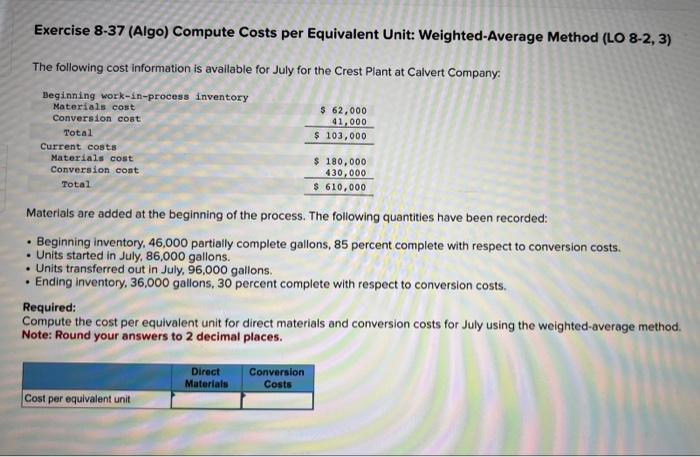 Solved Exercise 8-37 (Algo) Compute Costs per Equivalent | Chegg.com