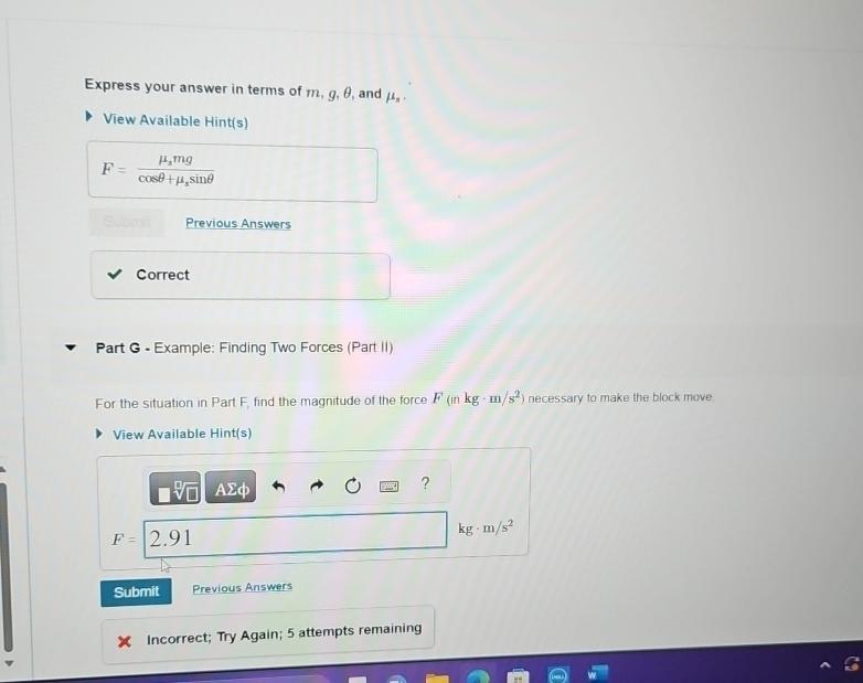 Express your answer in terms of m,g,θ, ﻿and μn.View | Chegg.com