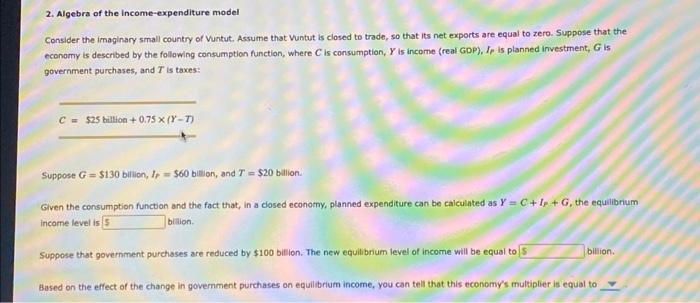 Solved 2. Algebra of the income-expenditure model Consider | Chegg.com
