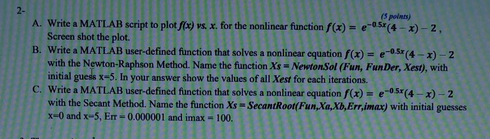 Solved A Write A Matlab Script To Plot Fx Vs X For The 7452