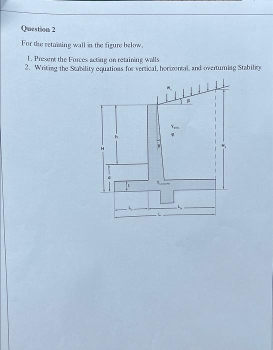Solved For the retaining wall in the figure below, 1. | Chegg.com