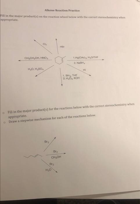Solved Alkene Reaction Practice Fill in the major product(s) | Chegg.com