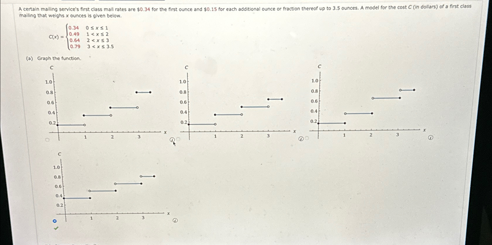 Solved malling that weighs x ﻿ounces is given below. | Chegg.com