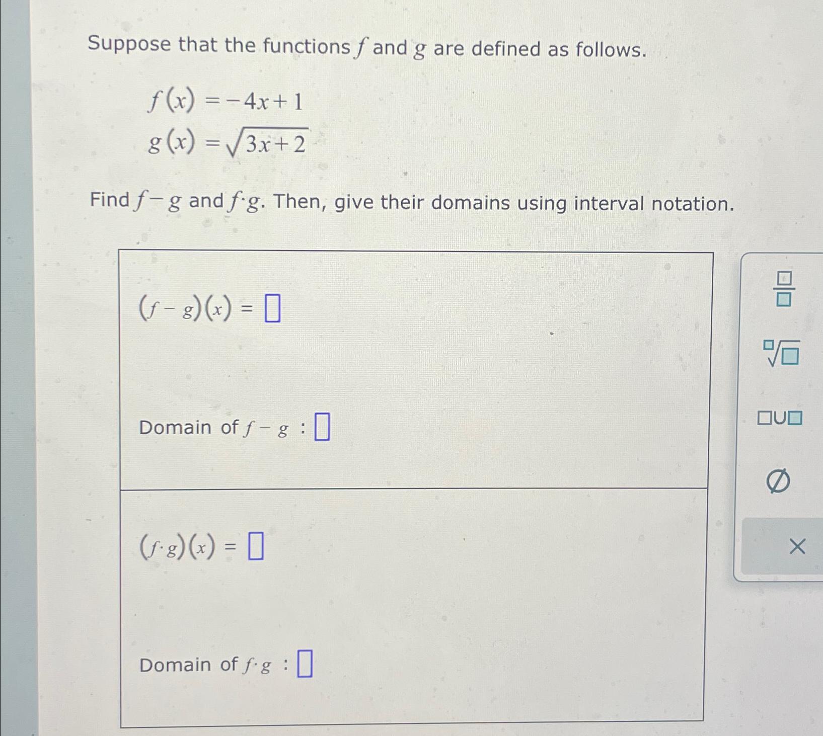 Solved Suppose that the functions f ﻿and g ﻿are defined as | Chegg.com