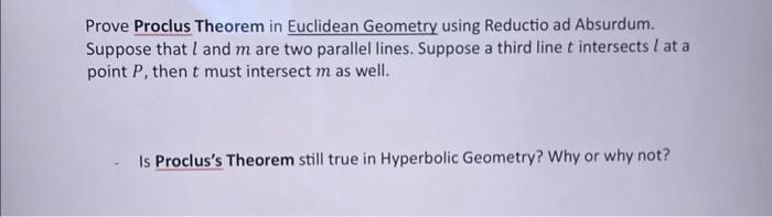 Solved Prove Proclus Theorem in Euclidean Geometry using | Chegg.com
