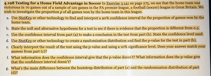 Solved 4.198 Testing for a Home Field Advantage in Soccer In | Chegg.com