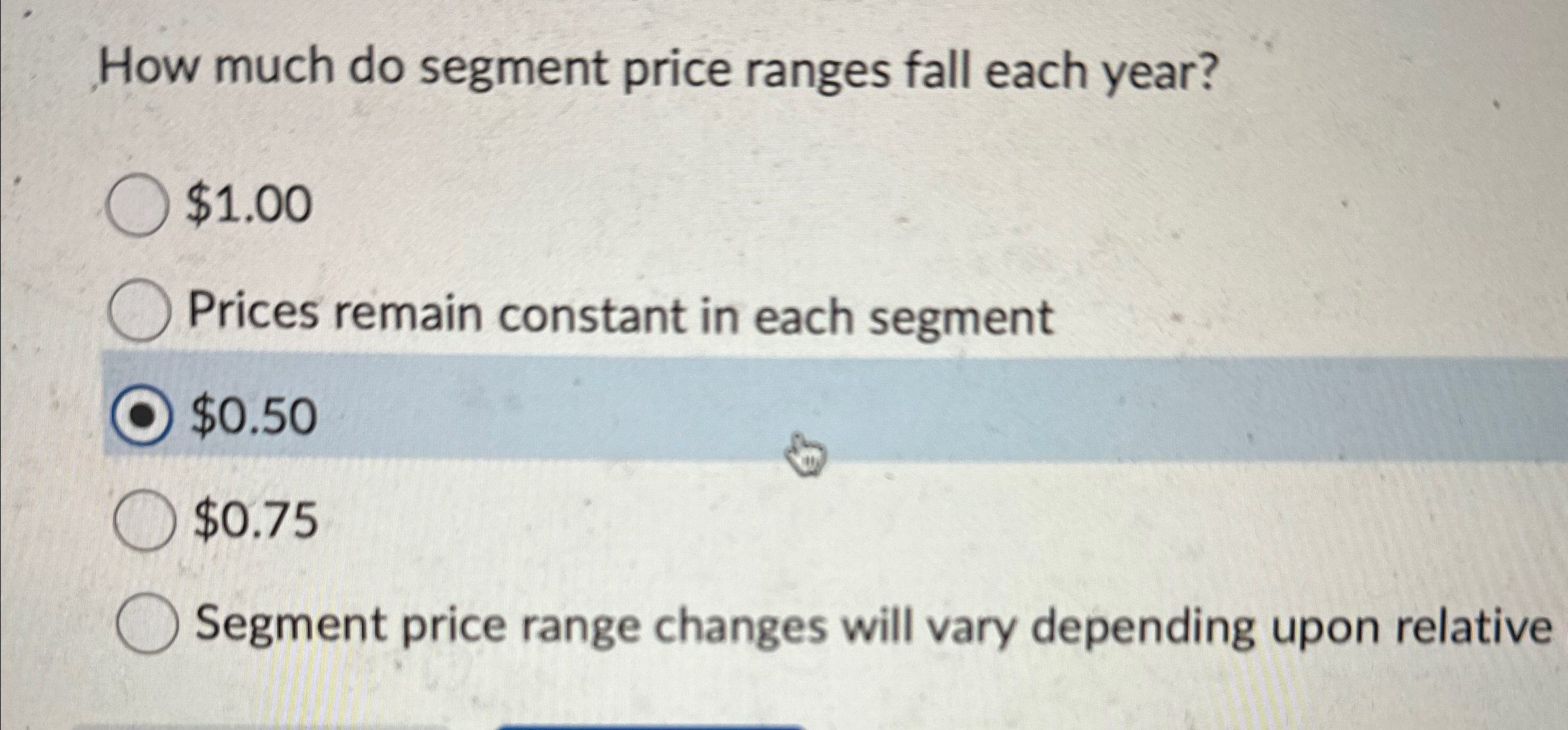 Solved How much do segment price ranges fall each | Chegg.com