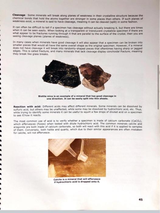 Solved Lab 9: Minerals and Mineral Identification In this | Chegg.com