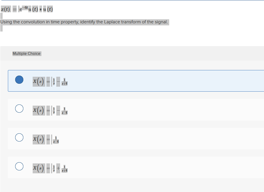 Solved x(t) = ﻿e−6tu(t)∗u(t) ﻿ ﻿Using the convolution in | Chegg.com
