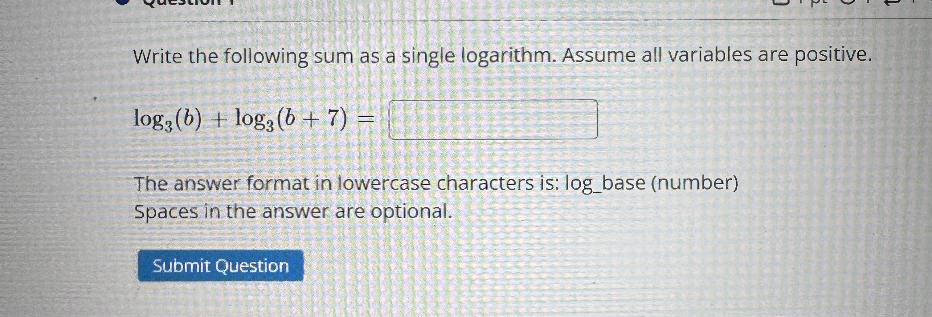Solved Write the following sum as a single logarithm. Assume | Chegg.com
