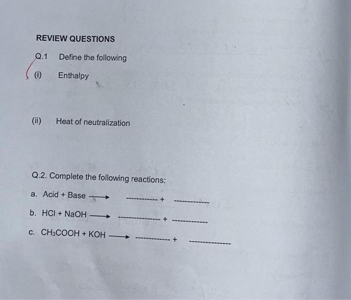 Solved REVIEW QUESTIONS Q.1 Define the following (i) | Chegg.com