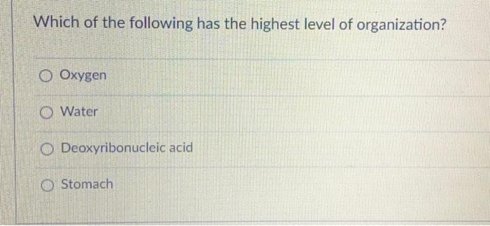 Solved Which of the following has the highest level of | Chegg.com