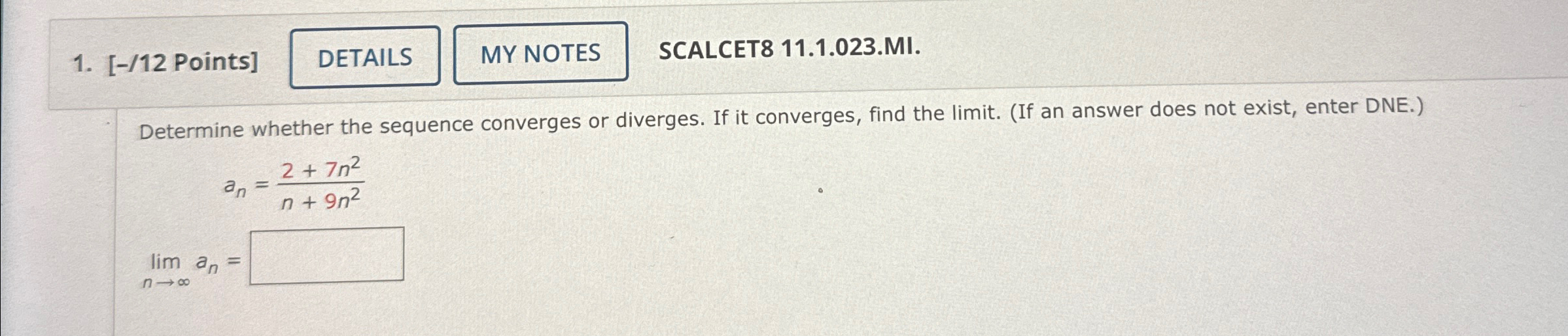 Solved Points]SCALCET8 11.1.023.MI.Determine whether the | Chegg.com