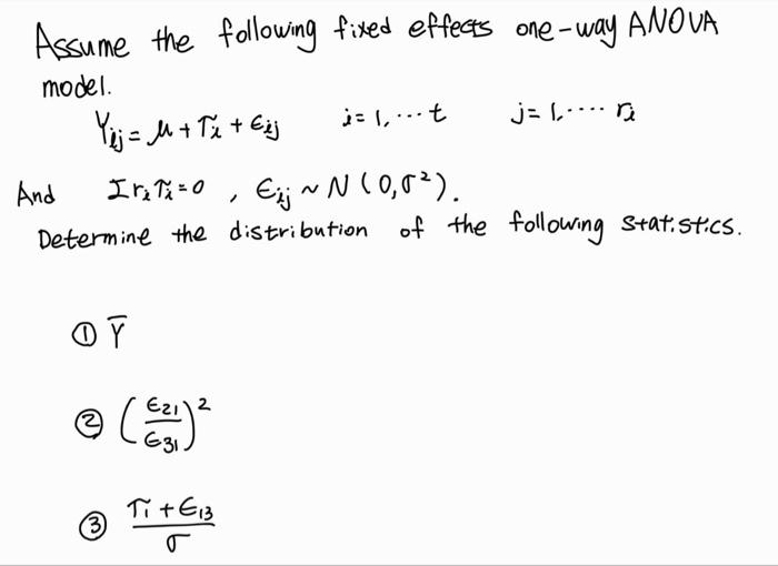 Solved Assume the following fixed effects one-way ANOVA | Chegg.com