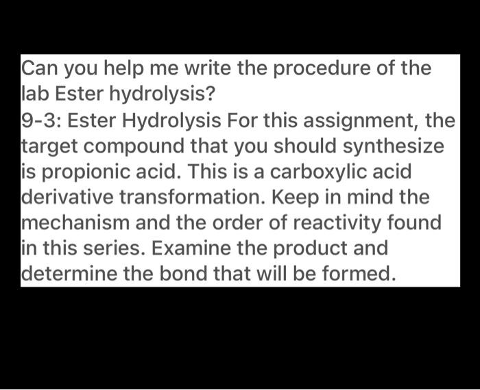 Solved Can you help me write the procedure of the lab Ester | Chegg.com