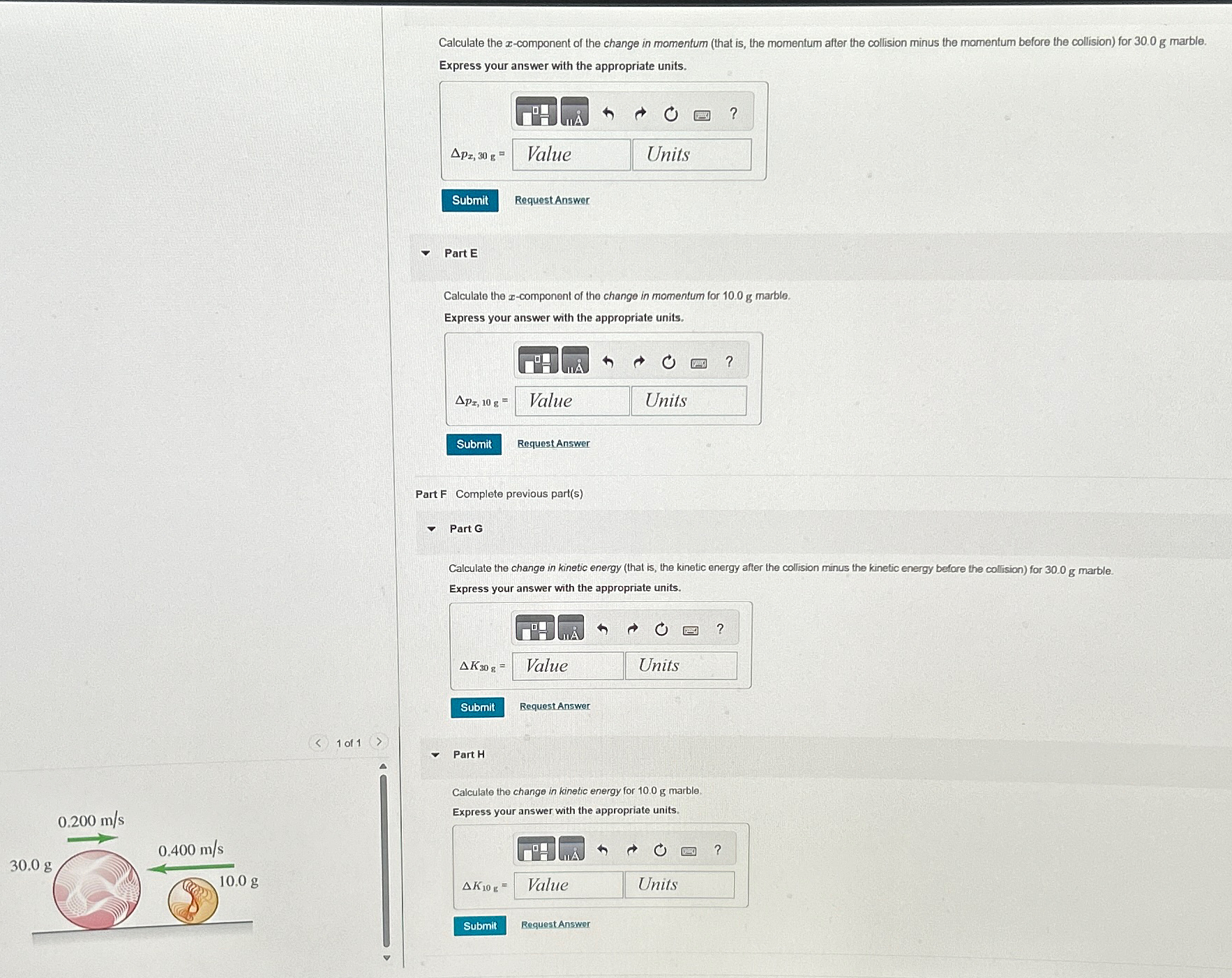 Solved A 10.0g ﻿marble slides to the left with a velocity of | Chegg.com