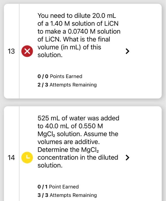 Solved You need to dilute 20.0 mL of a 1.40M solution of | Chegg.com
