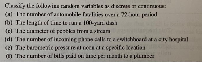 Solved Classify the following random variables as discrete | Chegg.com
