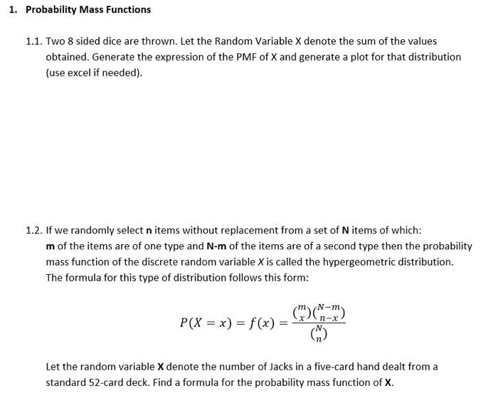Solved 1.1. Two 8 sided dice are thrown. Let the Random | Chegg.com