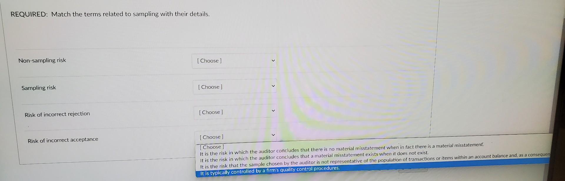Solved REQUIRED: Match the terms related to sampling with | Chegg.com
