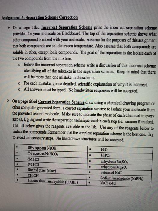 Solved Assignment 5: Separation Scheme Correction > On a | Chegg.com