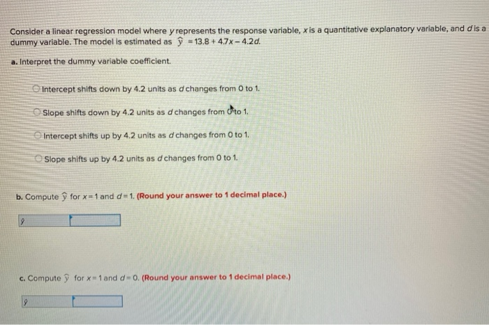 Solved Consider a linear regression model where y represents | Chegg.com