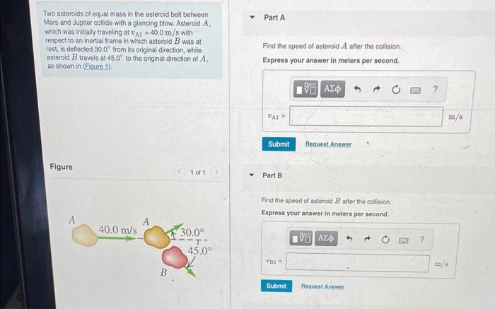 Solved Part A Two asteroids of equal mass in the asteroid | Chegg.com