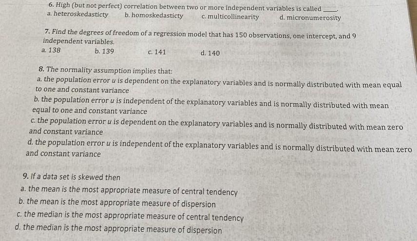 Solved 6. High (but not perfect) correlation between two or | Chegg.com