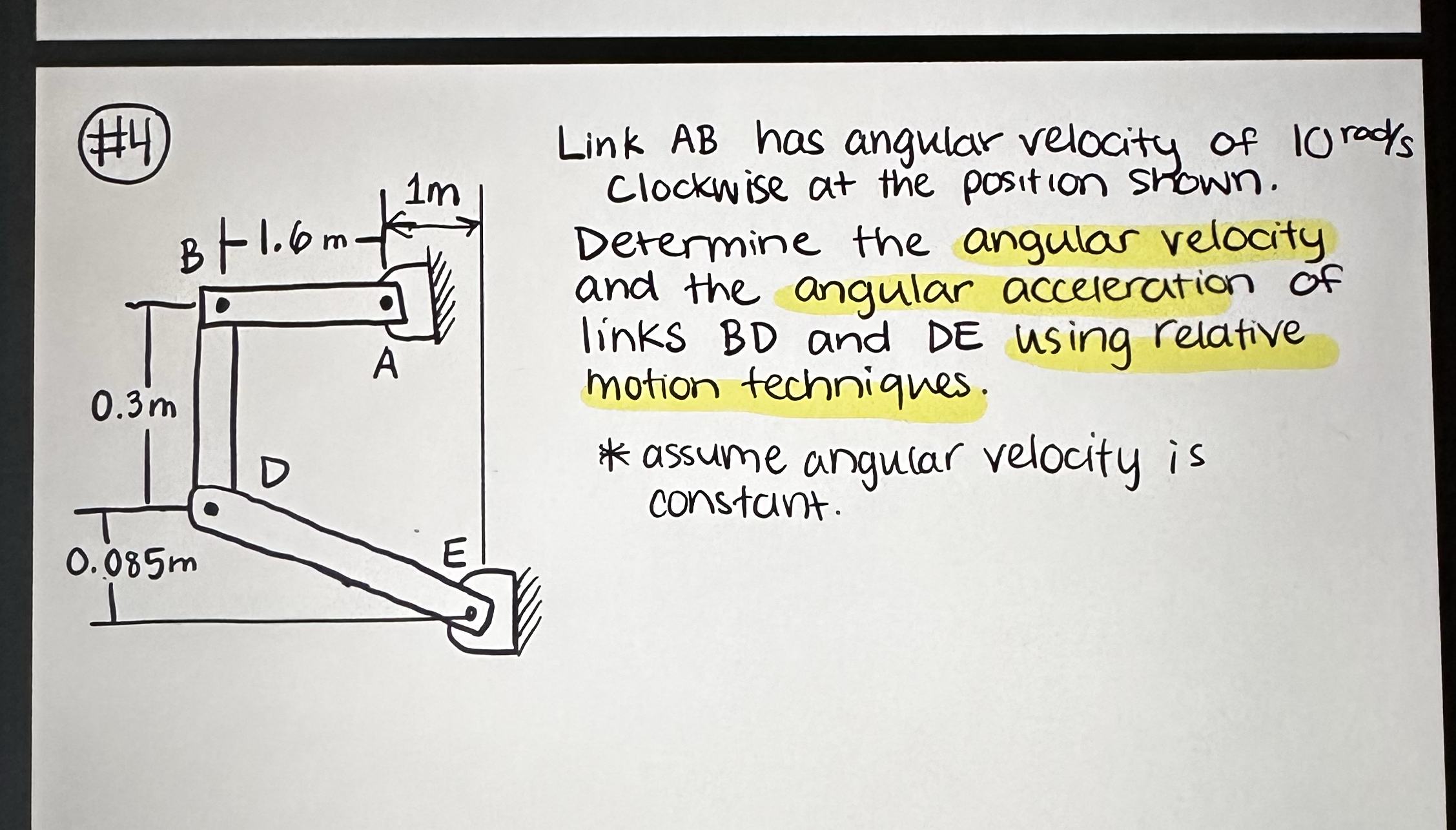 Solved (HL)Link AB ﻿has angular velocity of 10rads | Chegg.com