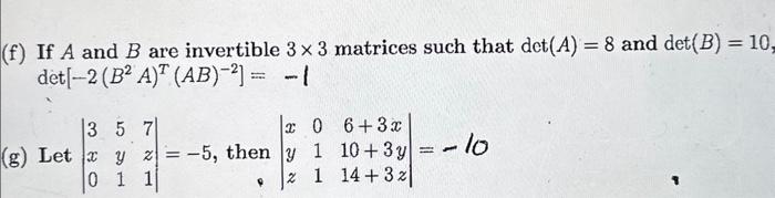 Solved (f) If A and B are invertible 3×3 matrices such that | Chegg.com